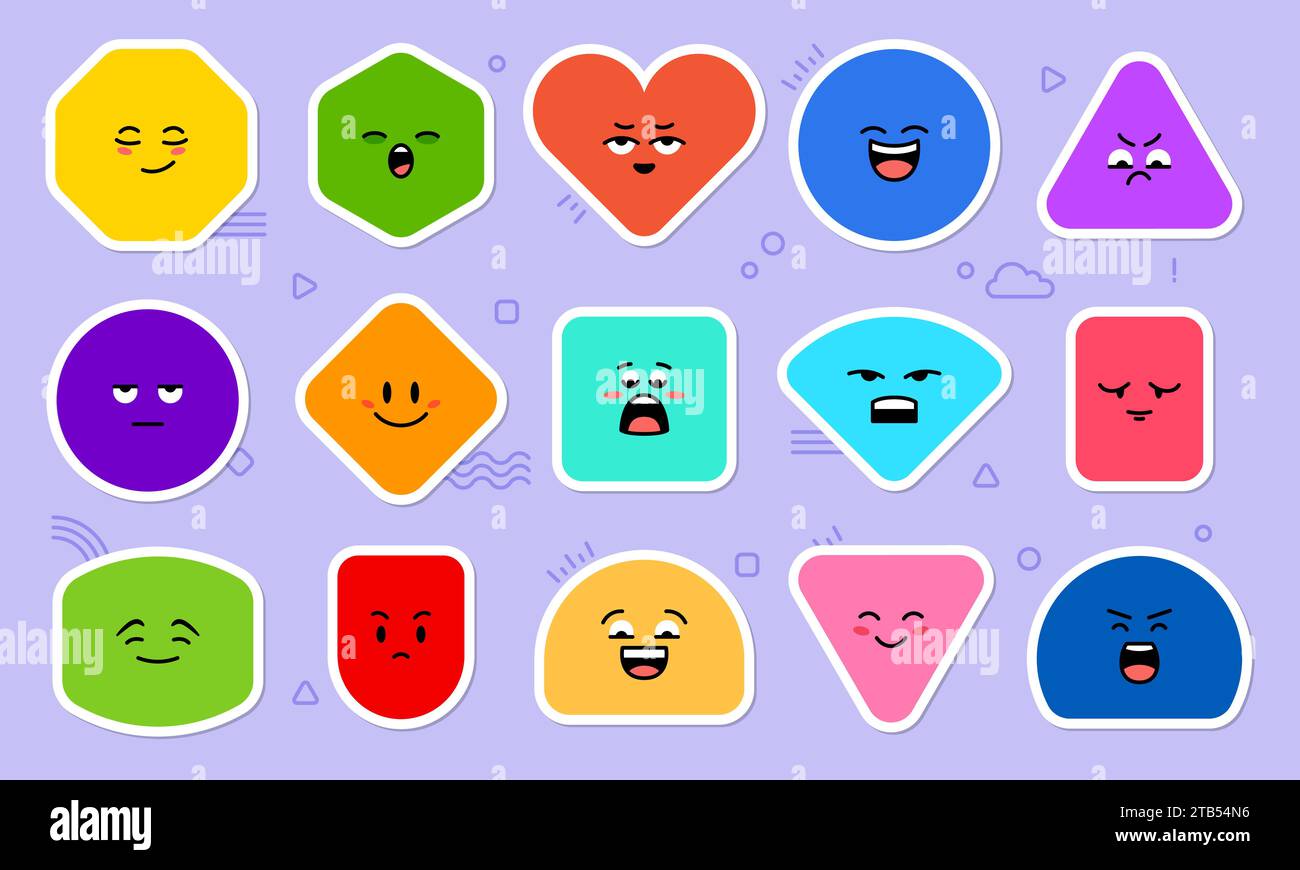 Geometric math shape stickers of geometry figure shape characters with ...