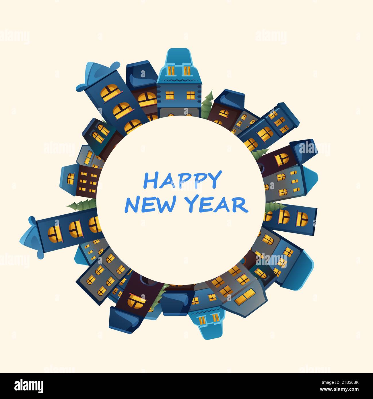 circle round city street building houses new year celebration template ...