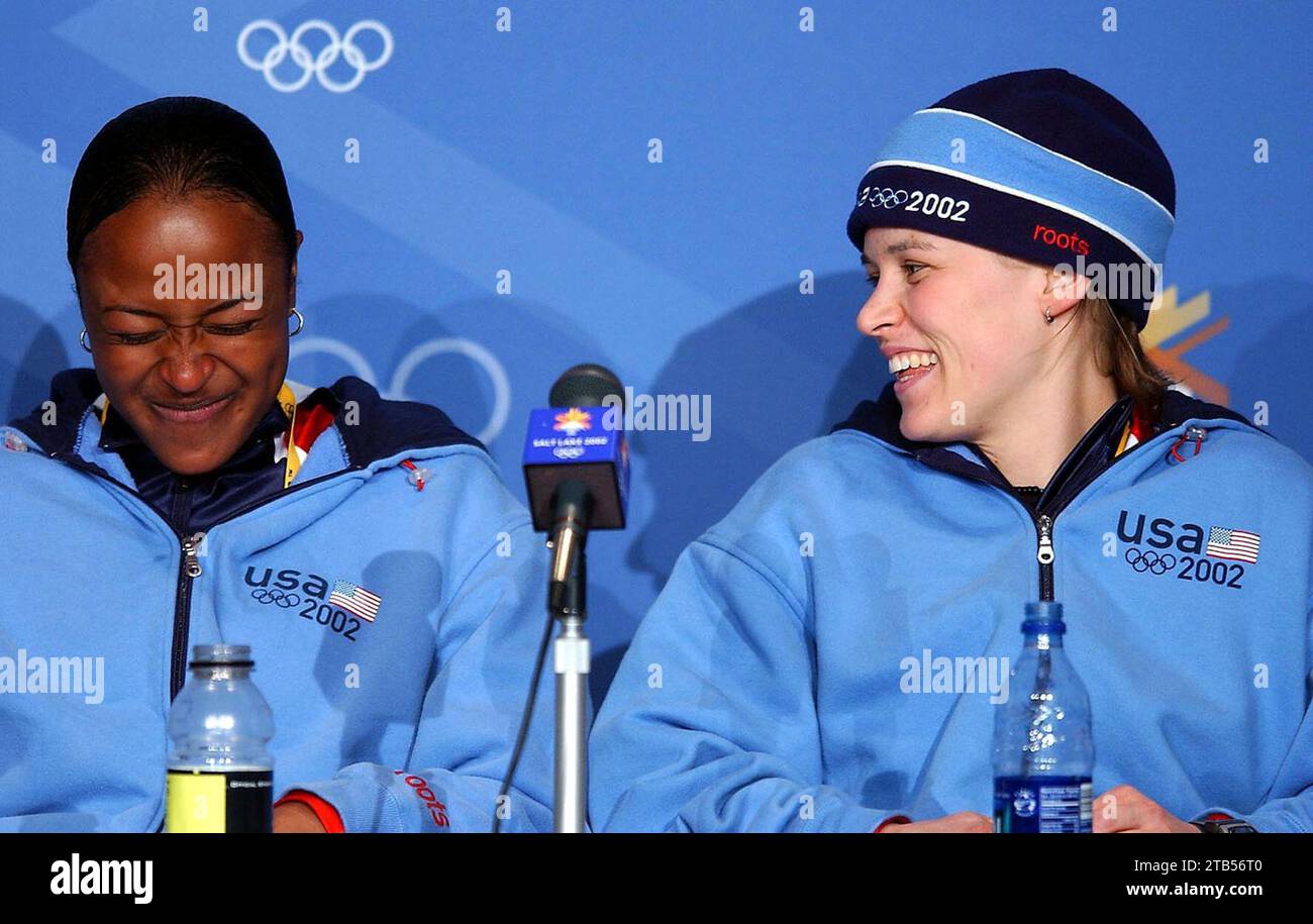 Vonetta Flowers & Jill Bakken at press conference after winning gold ...