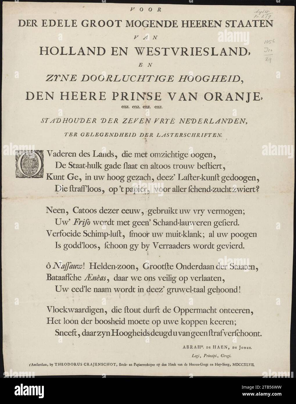 Voor der edele groot mogende heeren staaten van Holland Westvriesland ...
