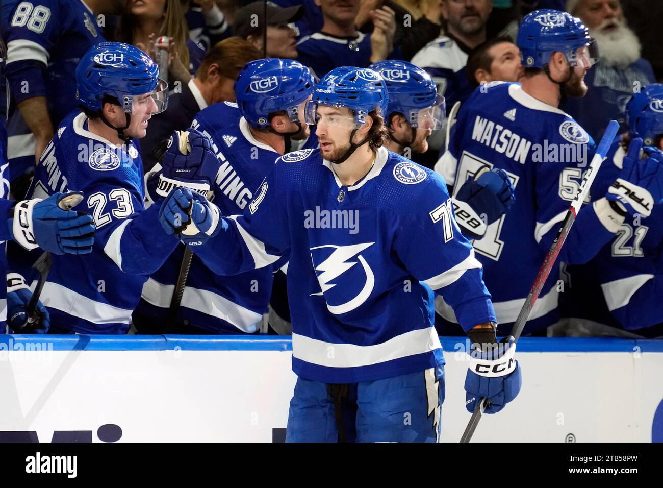 Tampa Bay Lightning center Anthony Cirelli (71) celebrates with the ...
