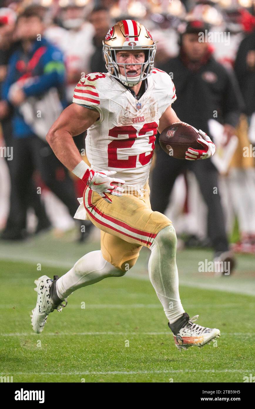 San Francisco 49ers running back Christian McCaffrey (23) in action ...