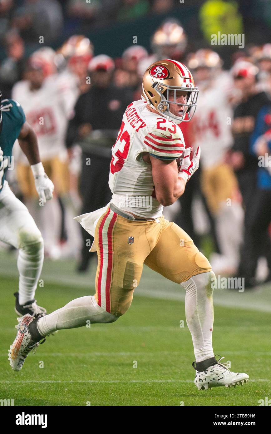 San Francisco 49ers running back Christian McCaffrey (23) in action ...