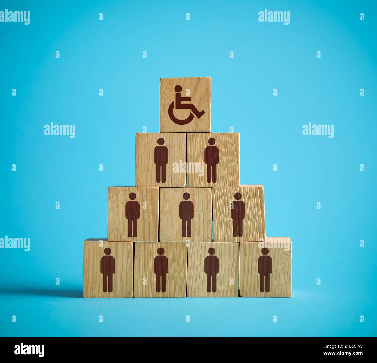 Inclusive workplace culture. Pyramid of wooden cubes with human icons ...