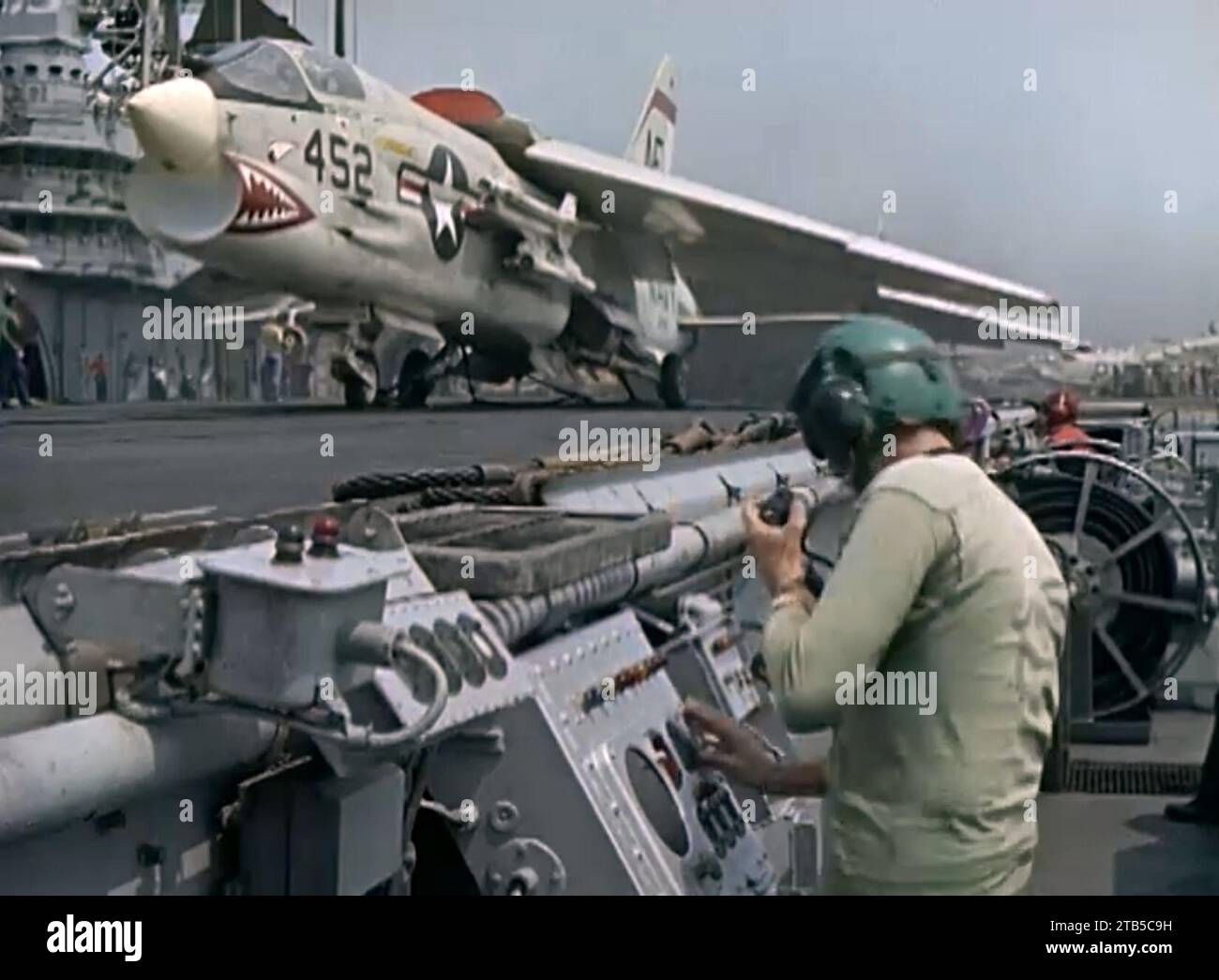 Vought F-8D Crusader of VF-111 is launched from USS Midway (CVA-41), 18 ...