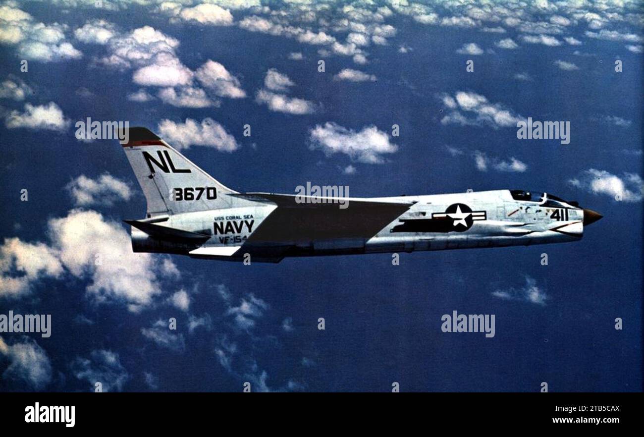 Vought F8U-2N Crusader of VF-154 in flight, circa in 1962 Stock Photo ...