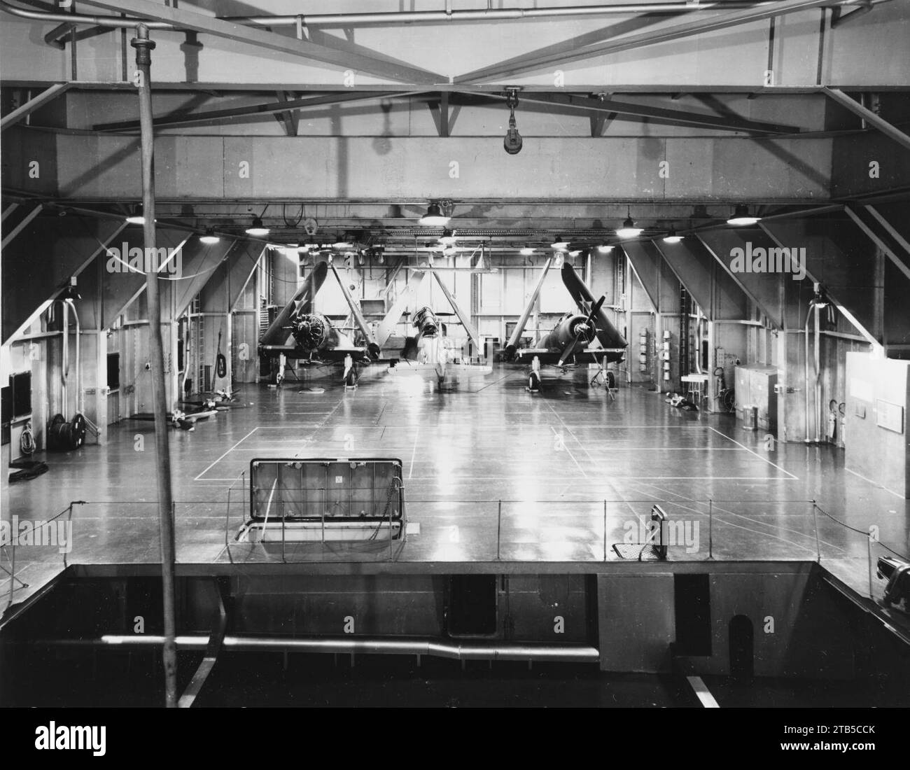 Vought SB2U Vindicators in hangar of USS Long Island (AVG-1), 28 March ...