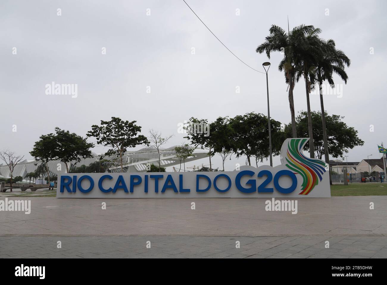 Rio De Janeiro, Brazil. 04th Dec, 2023. "Rio capital of the G20" sign ...
