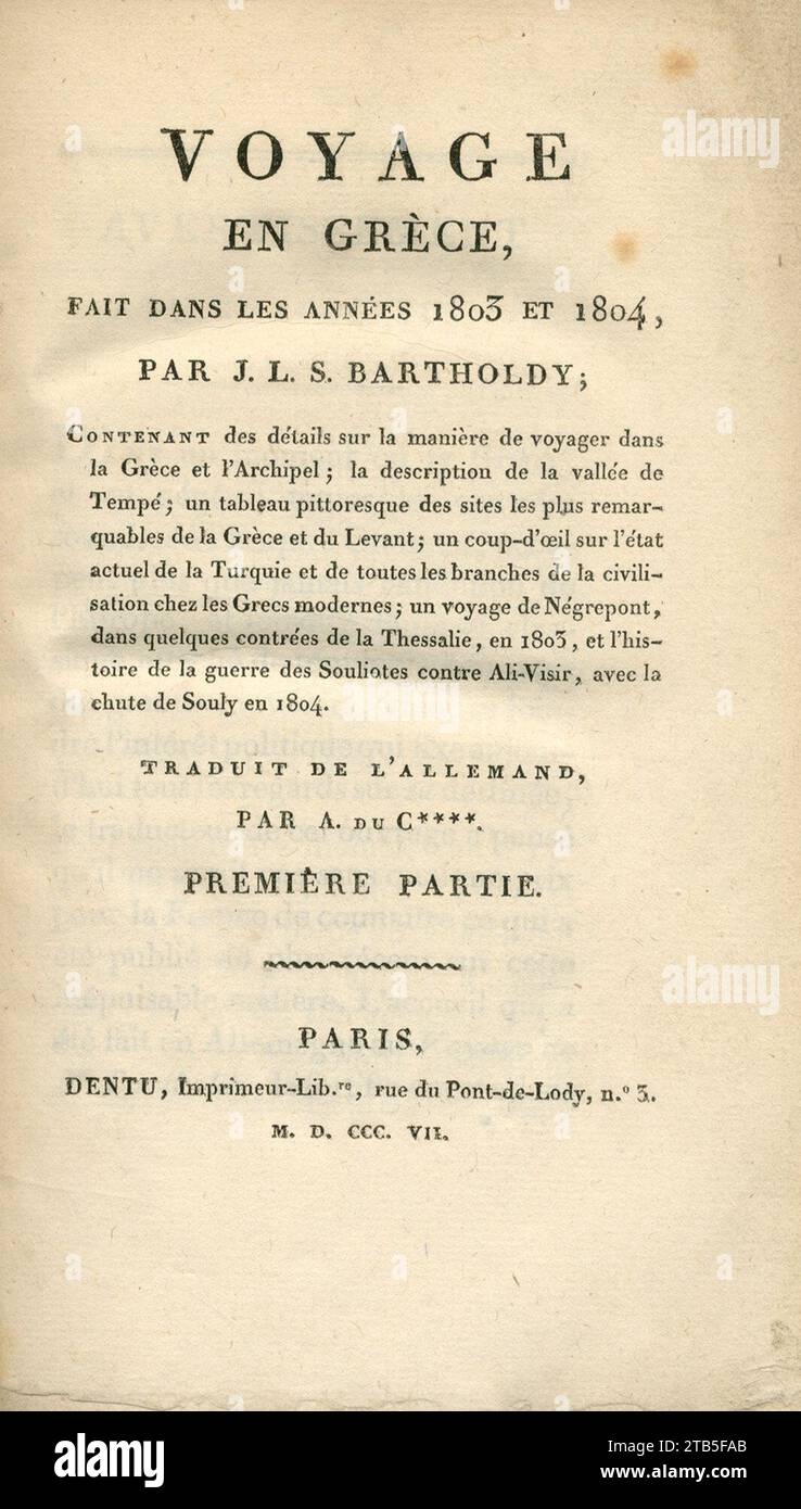 Voyage en Grèce - Title page - Bartholdy Jakob Ludwig Salomo - 1807 ...