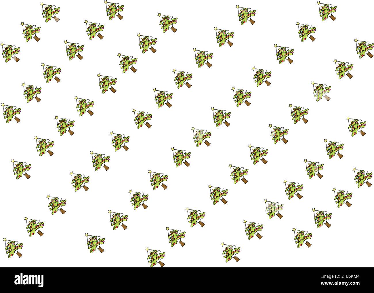 Festive wallpaper of cartoon Christmas trees in various shapes and ...