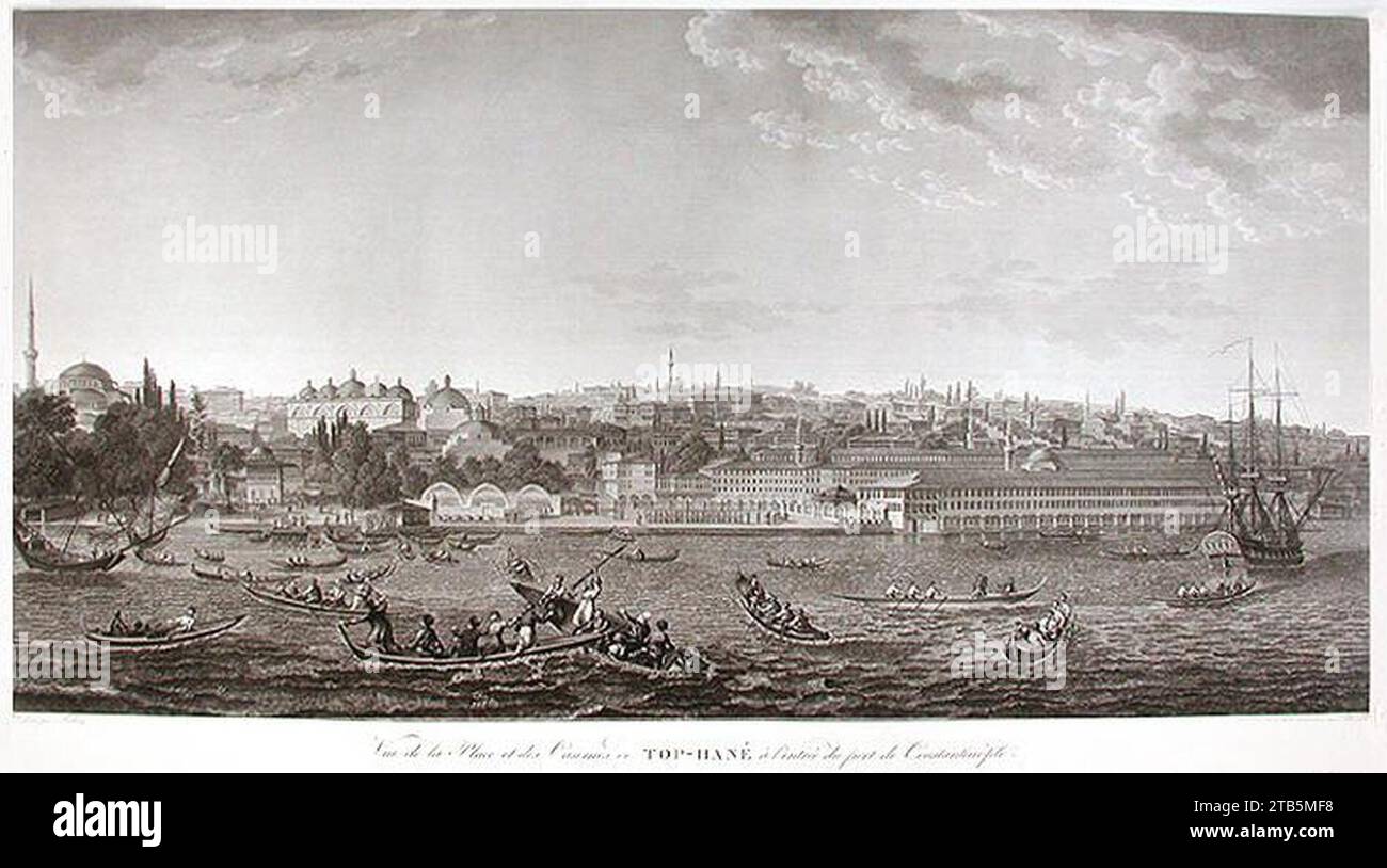 Vue de la place et des casernes de Top-Hané, à l'entré du port de ...