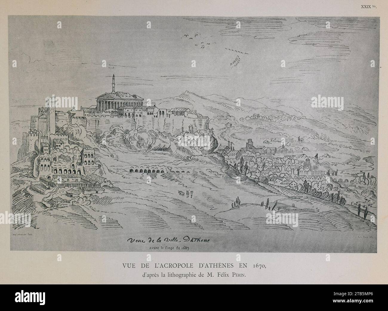 Vue de l'Acropole d'Athènes en 1670 Dessin d'après la lithographie de M ...