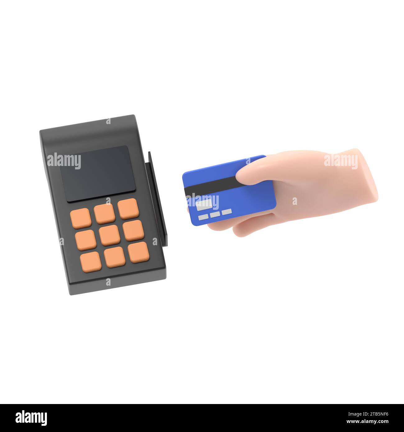 Cartoon hand holding credit card and payment terminal. POS terminal ...