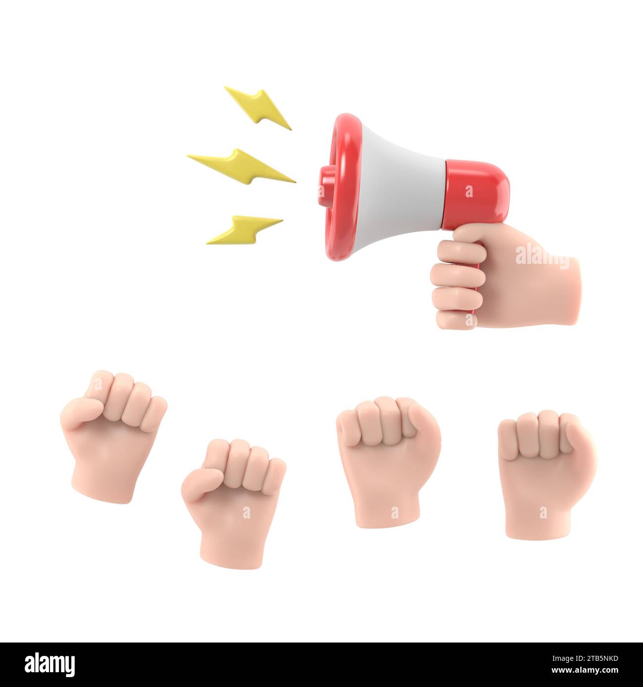 Cartoon hands of demonstrants and hand with Megaphone,protest concept ...