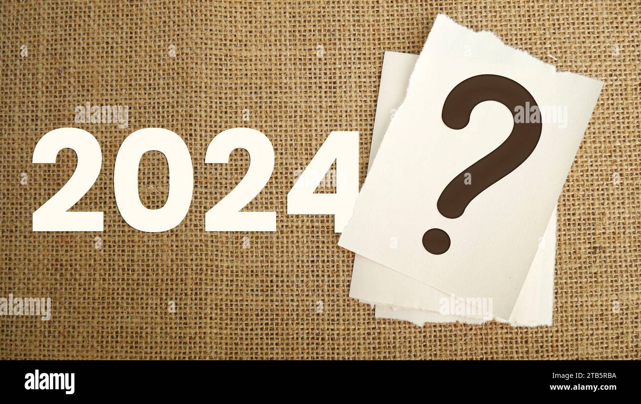 Happy new year 2024 with a big question mark. Question mark icon as ...