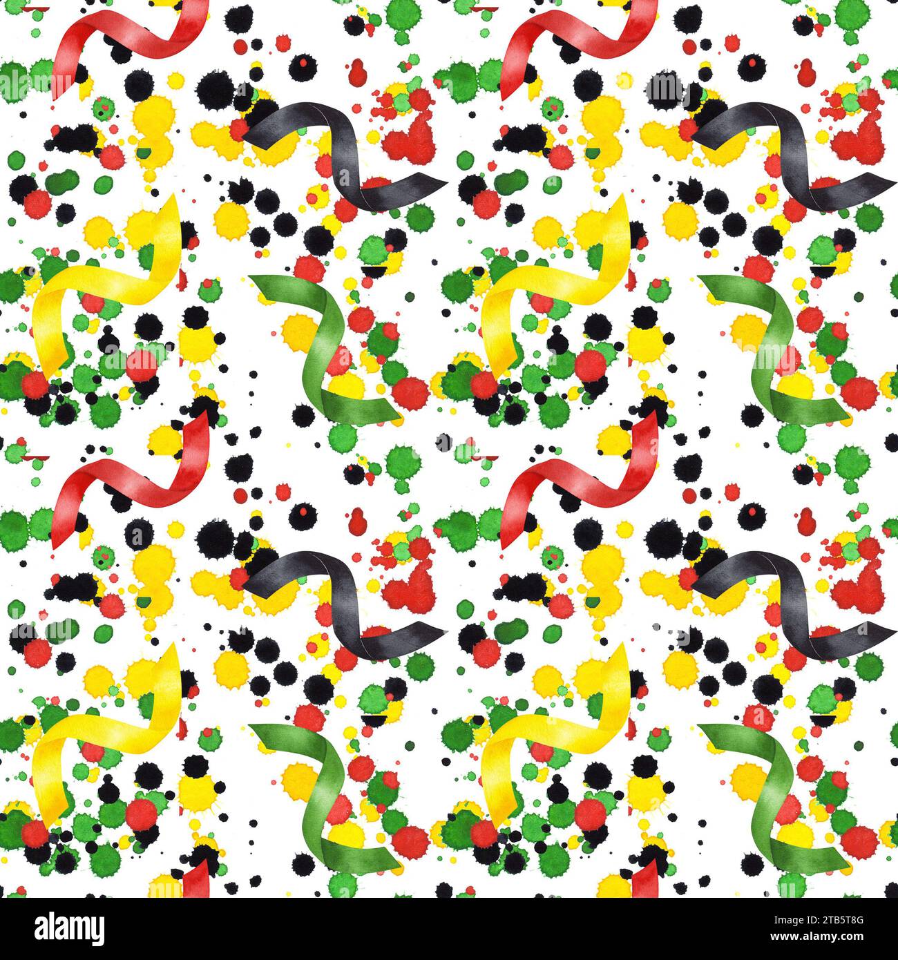 Abstract seamless pattern spots serpentine ribbons. Red black green ...