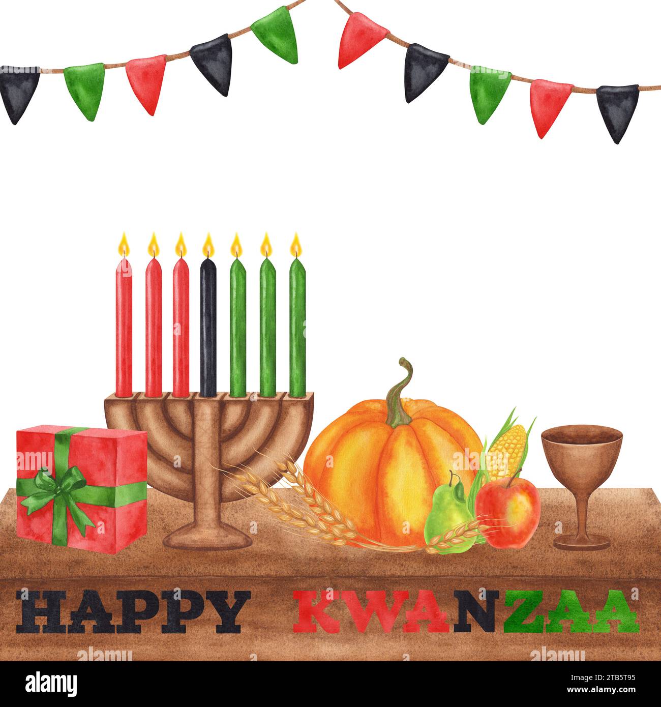 Kwanzaa. African-American holiday. Kinara, seven burning candles, red ...