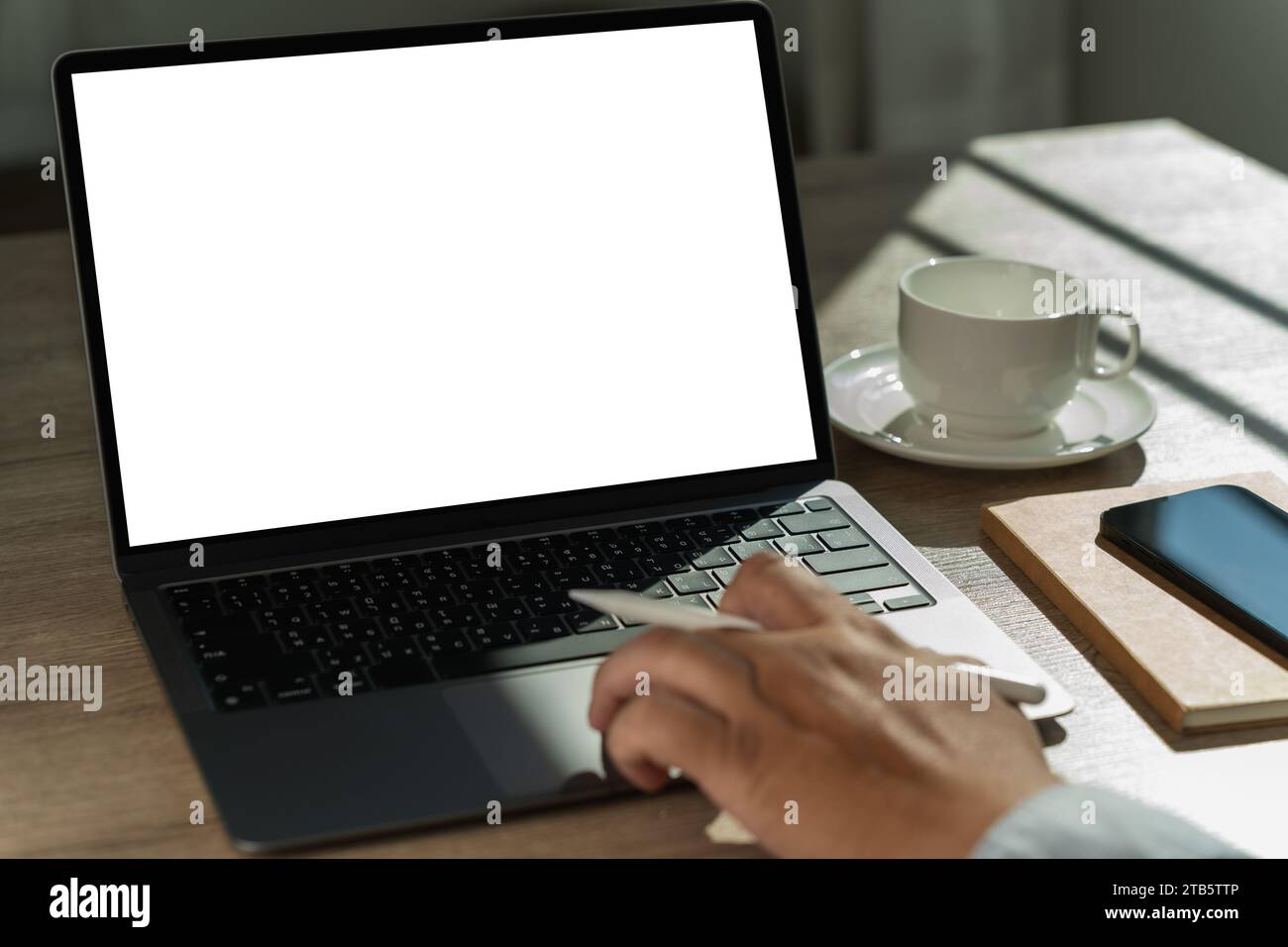 Laptop With Blank Screen On Table Workspace Background New Project On Laptop Computer With