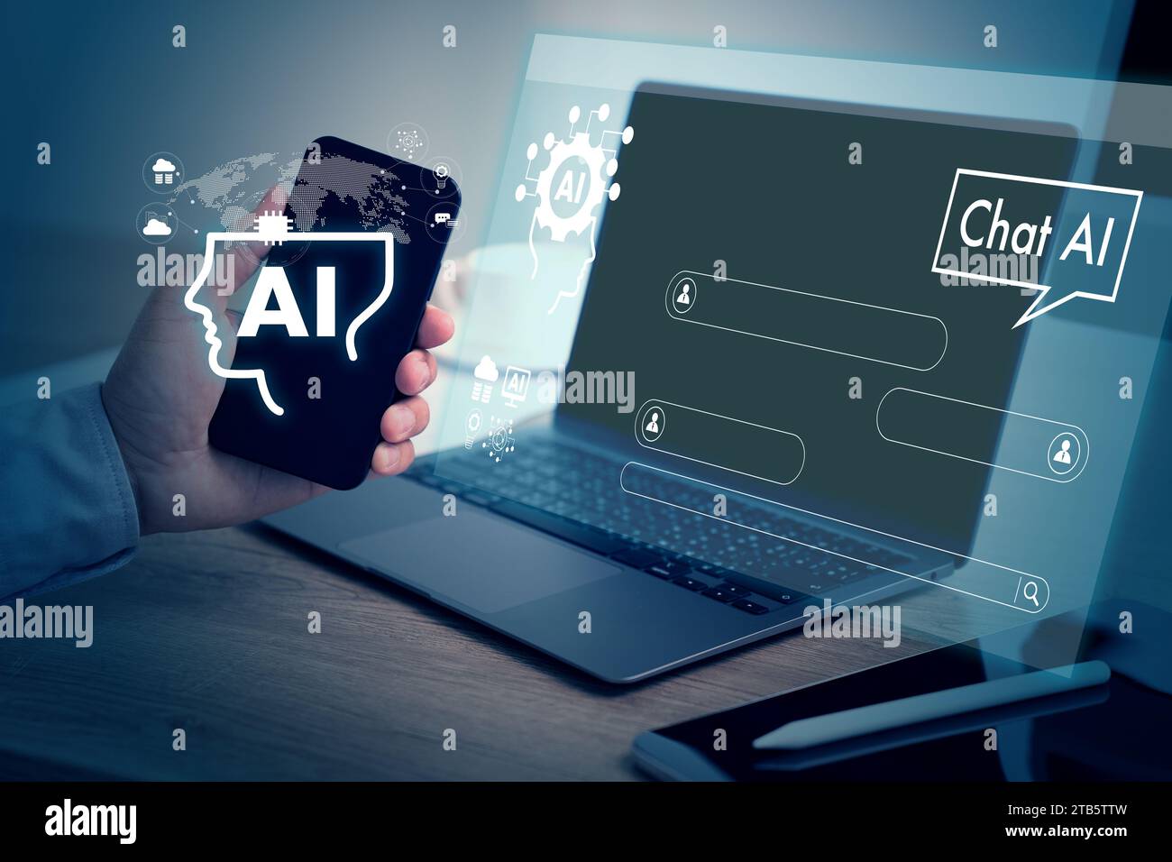 AI, machine learning businessman intelligence artificial technology man ...