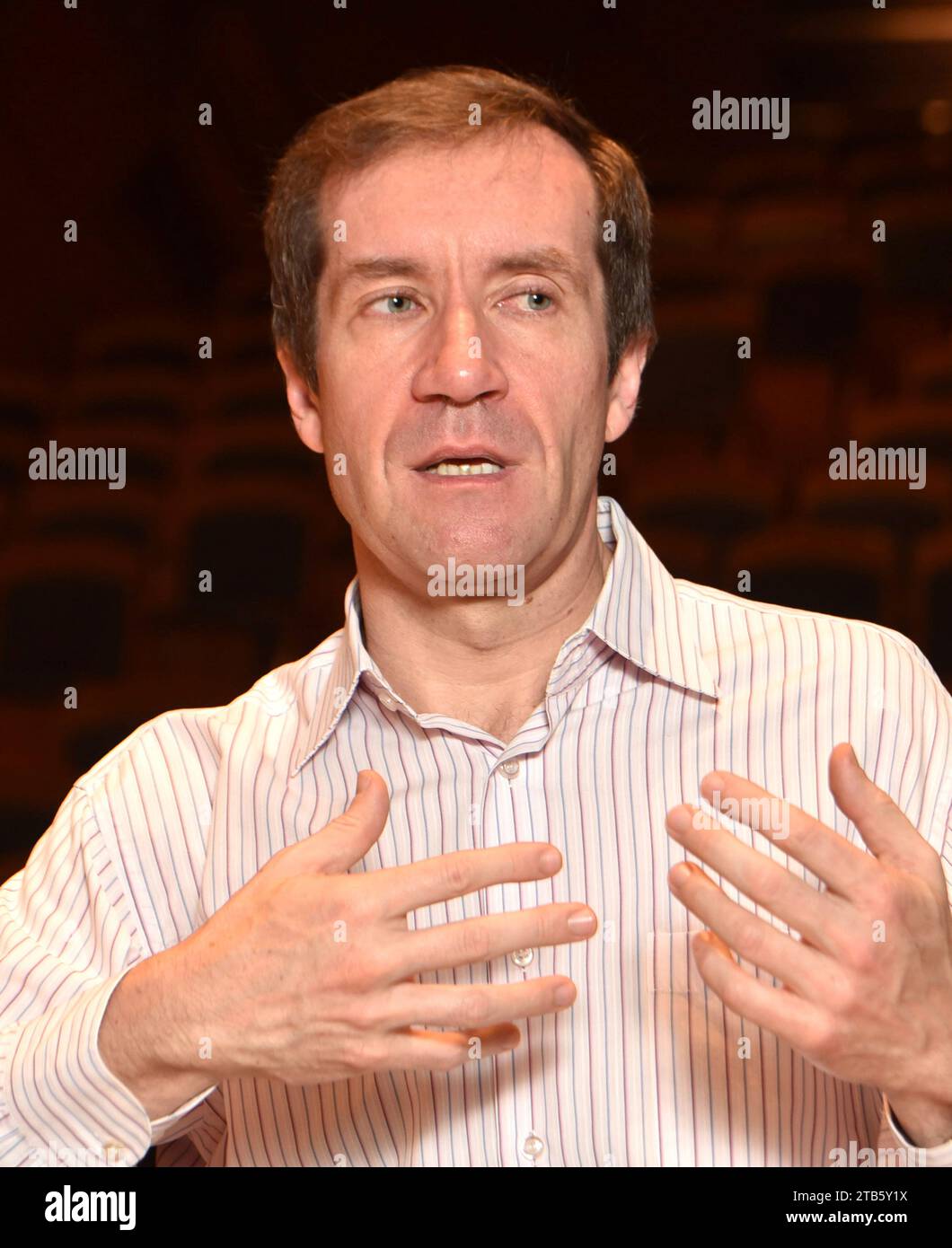 Russian pianist Nikolai Lvovich Lugansky speaks during an interview in ...