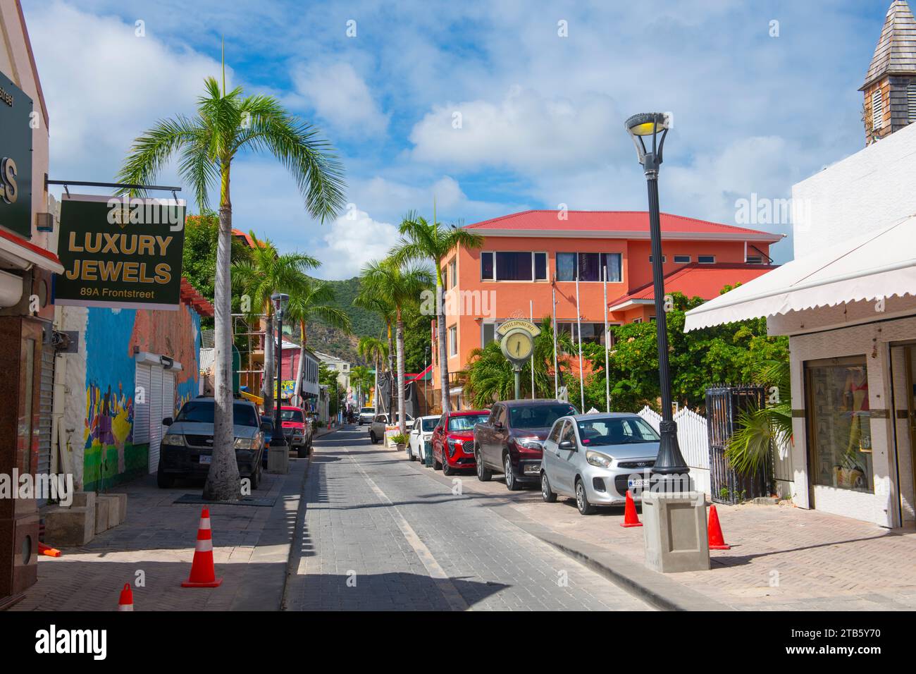 Historic commercial buildings on Front Street in historic center of ...