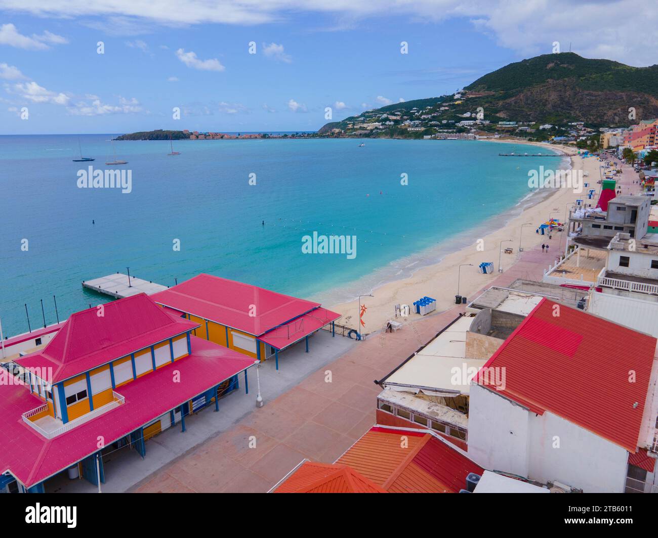 Philipsburg historic city center aerial view including Front Street and ...