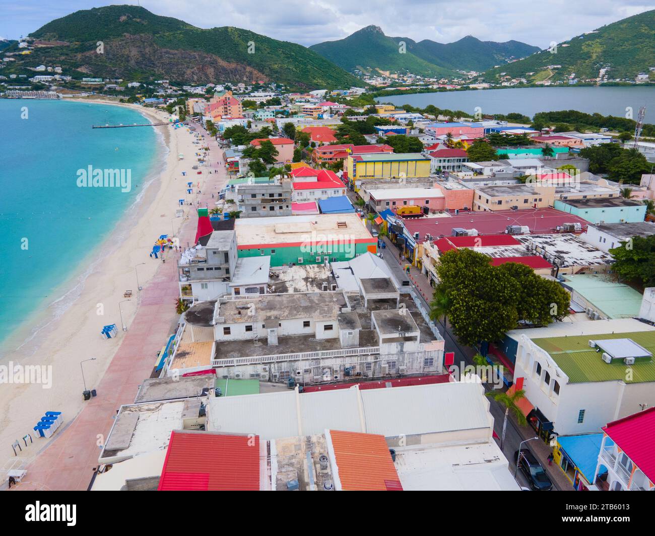 Philipsburg historic city center aerial view including Front Street and ...