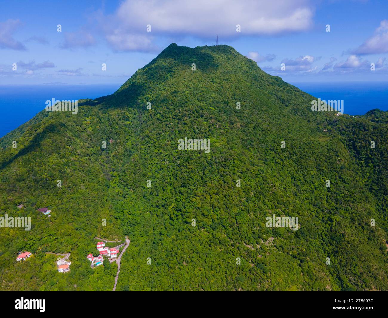 Mount Scenery aerial view near top of The Bottom in Saba, Caribbean ...