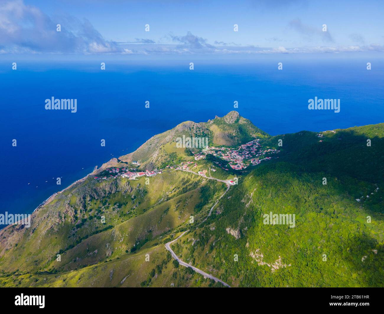 The Bottom historic town center aerial view from town of Windwardside ...