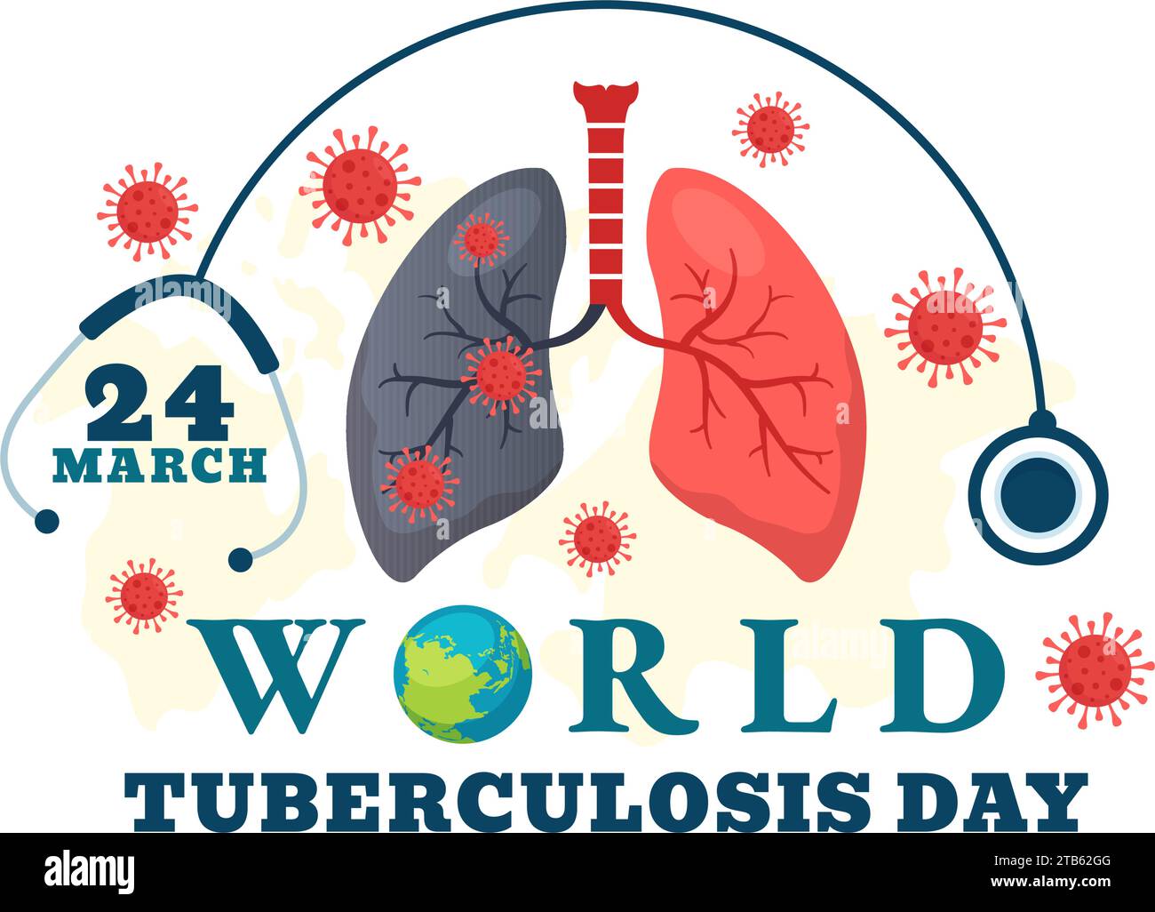 World Tuberculosis Day Vector Illustration on March 24 with Lungs and Bacteria to TB Awareness ...