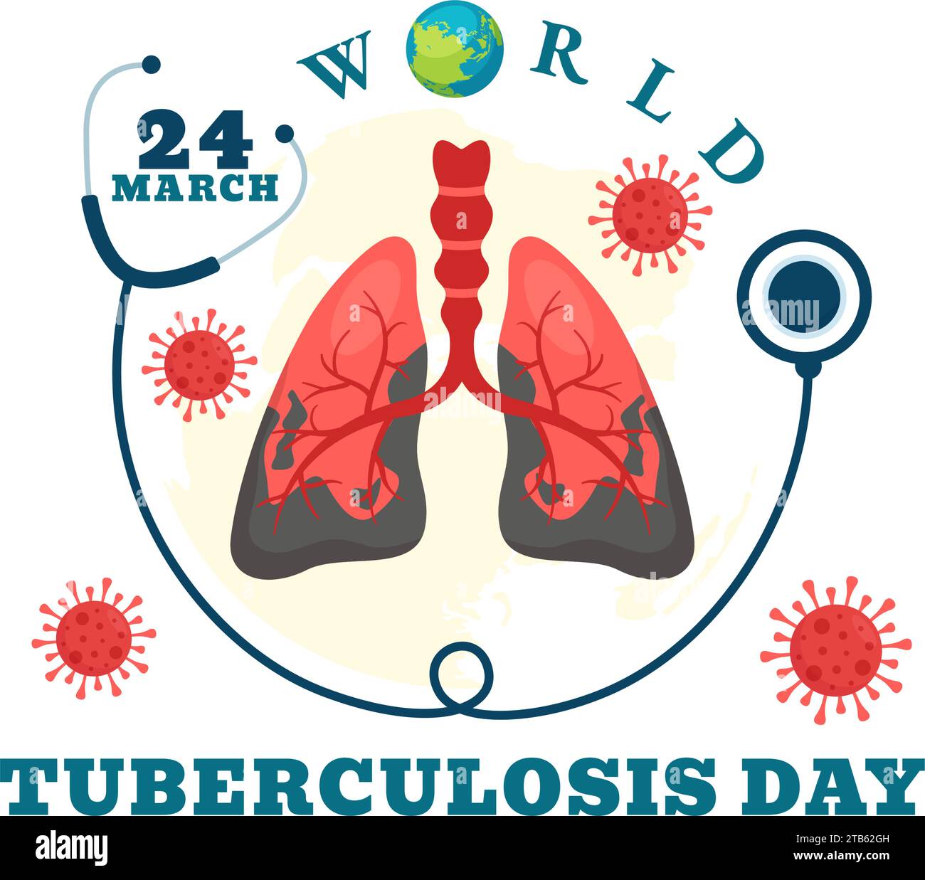 World Tuberculosis Day Vector Illustration on March 24 with Lungs and Bacteria to TB Awareness ...
