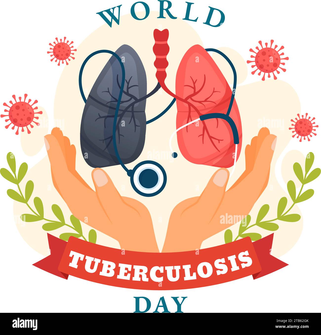 World Tuberculosis Day Vector Illustration on March 24 with Lungs and ...