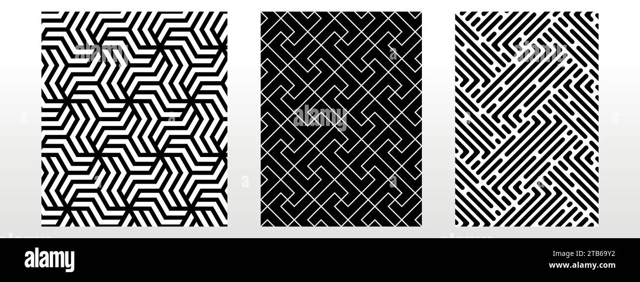 Geometric set of seamless black and white patterns. Simple vector ...