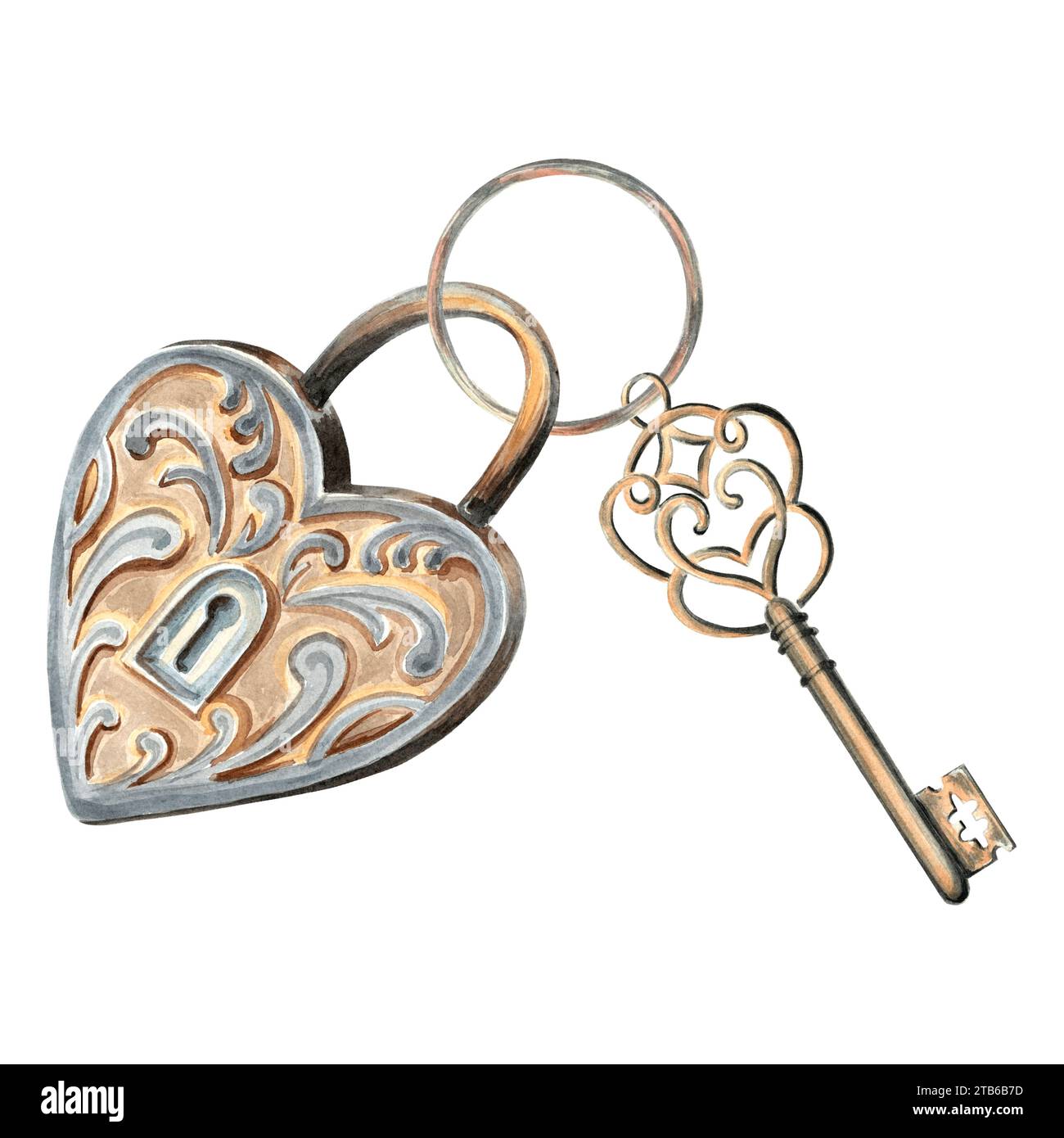 Antique Heart Key Tattoo