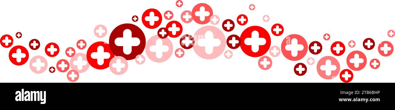 Medical cross and plus wavy background. Abstract seamless red border ...