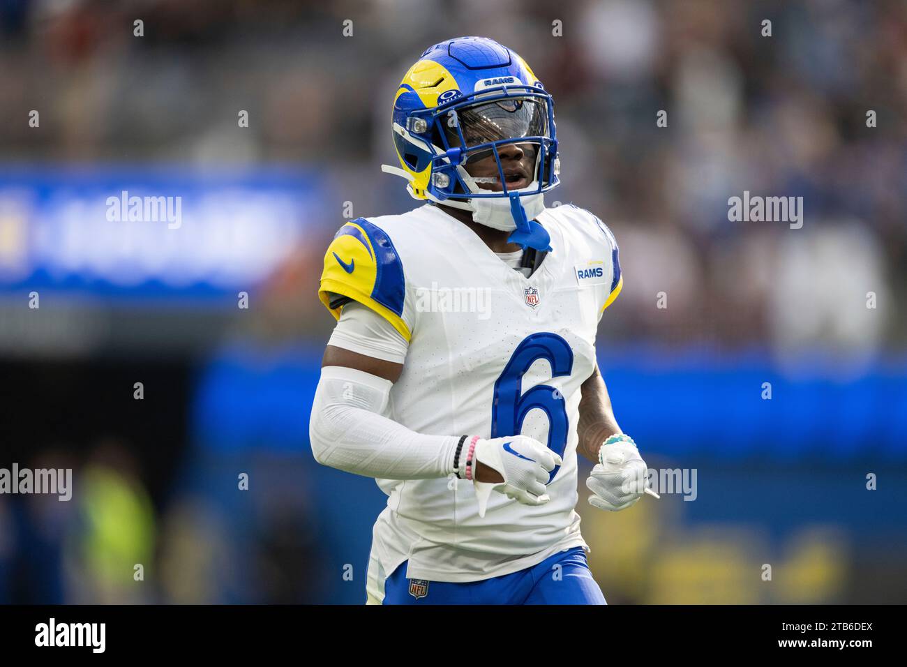 Los Angeles Rams cornerback Tre Tomlinson (6) runs during an NFL ...