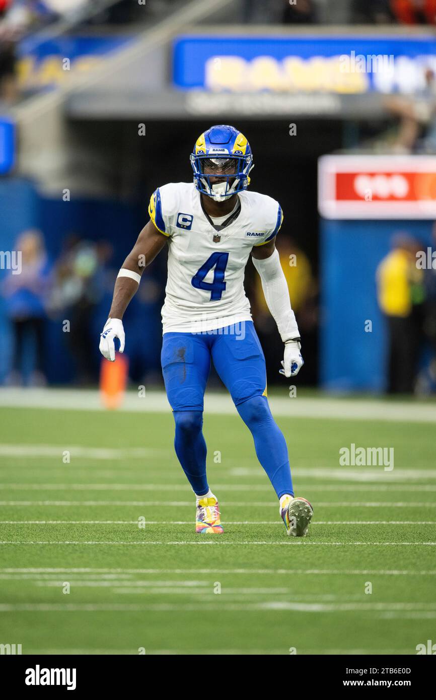 Los Angeles Rams safety Jordan Fuller (4) takes his stance during an ...