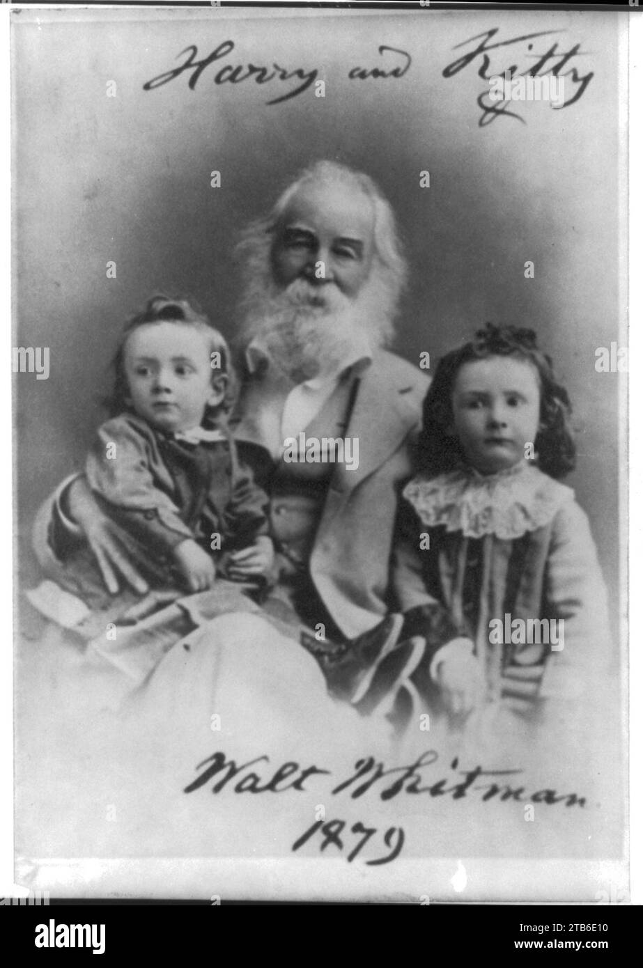 Walt Whitman, 1819-1892, seated portrait, facing left, with Harry ...