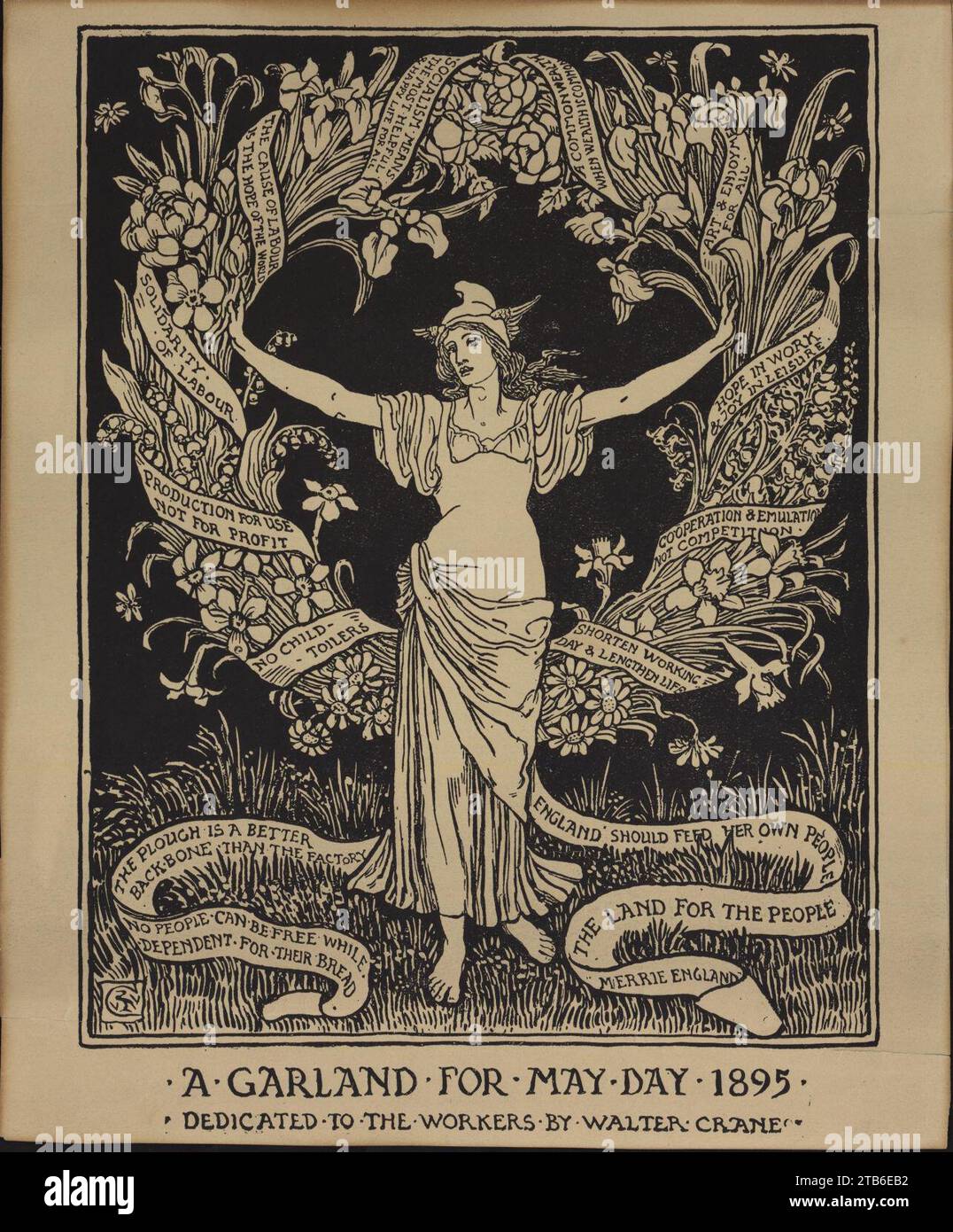 Walter Crane - A Garland for May Day 1895, original relief print Stock ...