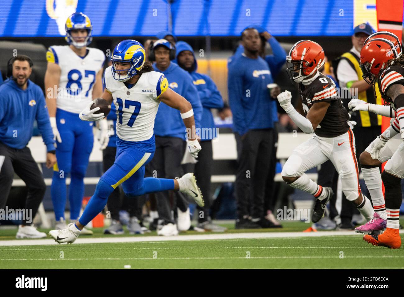 Los Angeles Rams wide receiver Puka Nacua (17) runs with the ball ...