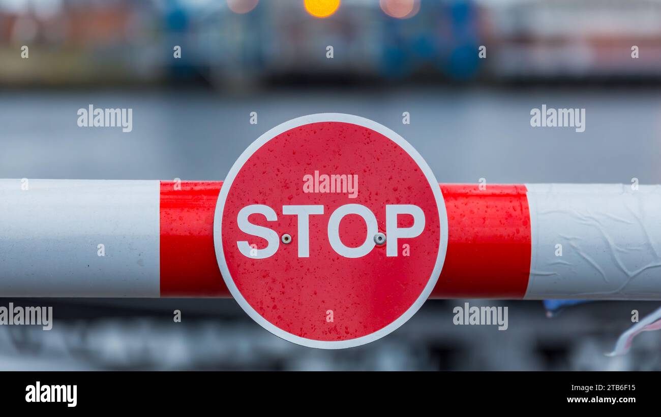 Closed barrier and Stop sign at the Transporter Bridge, Middlesbrough ...