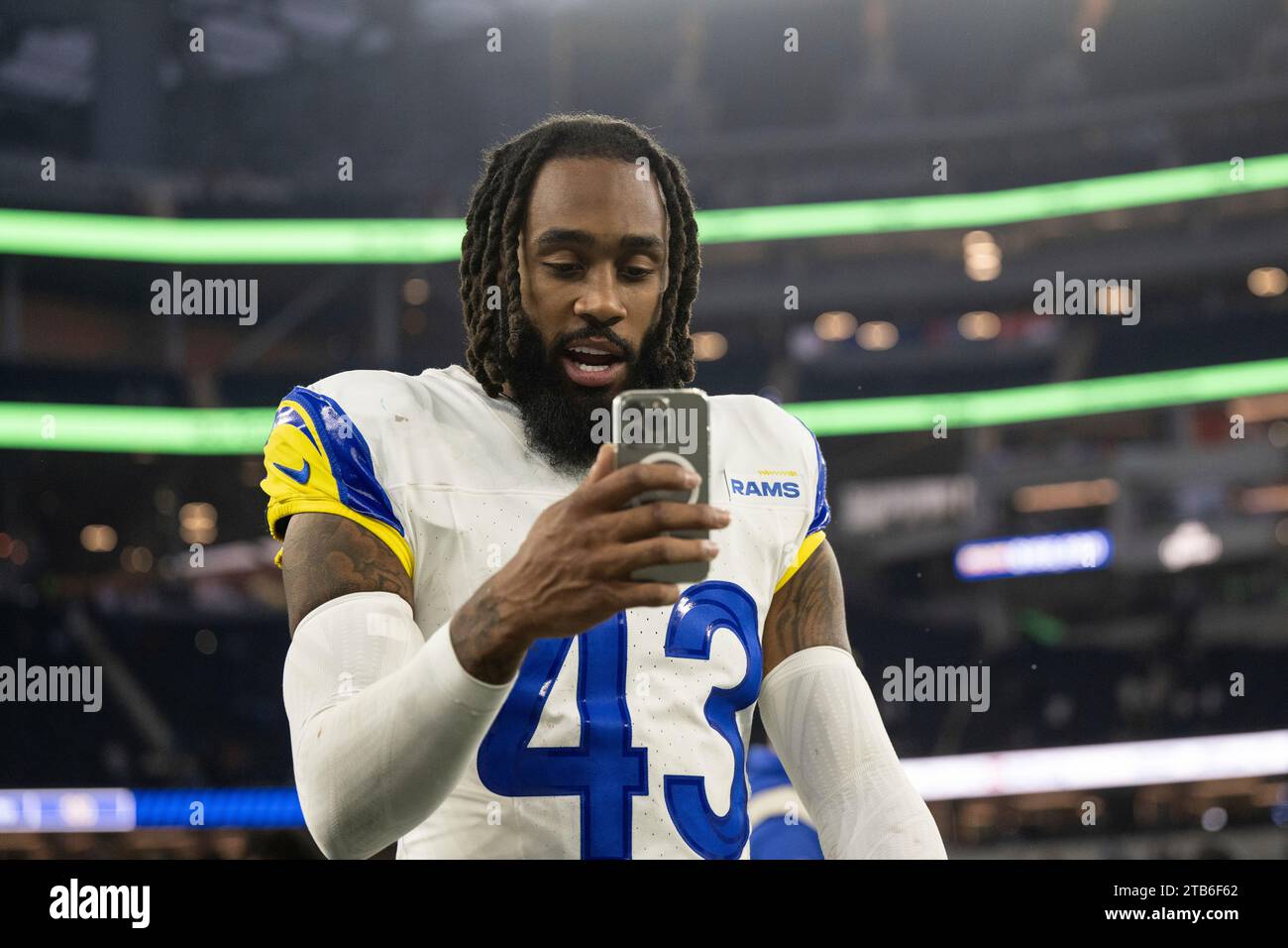 Los Angeles Rams safety John Johnson III (43) takes a selfie after an ...