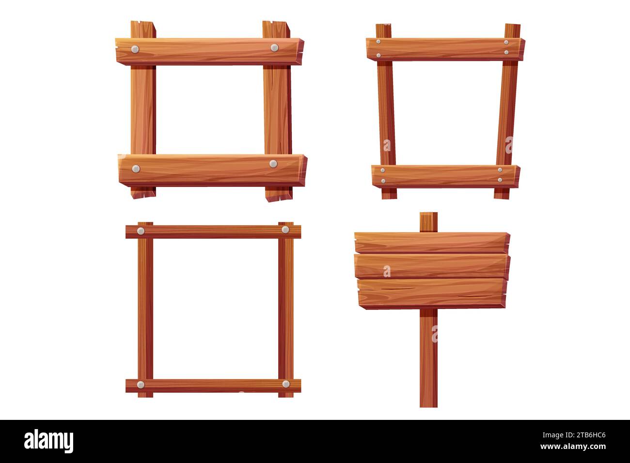 Set wooden frames borders from planks with nails. Wood boards, brown ...