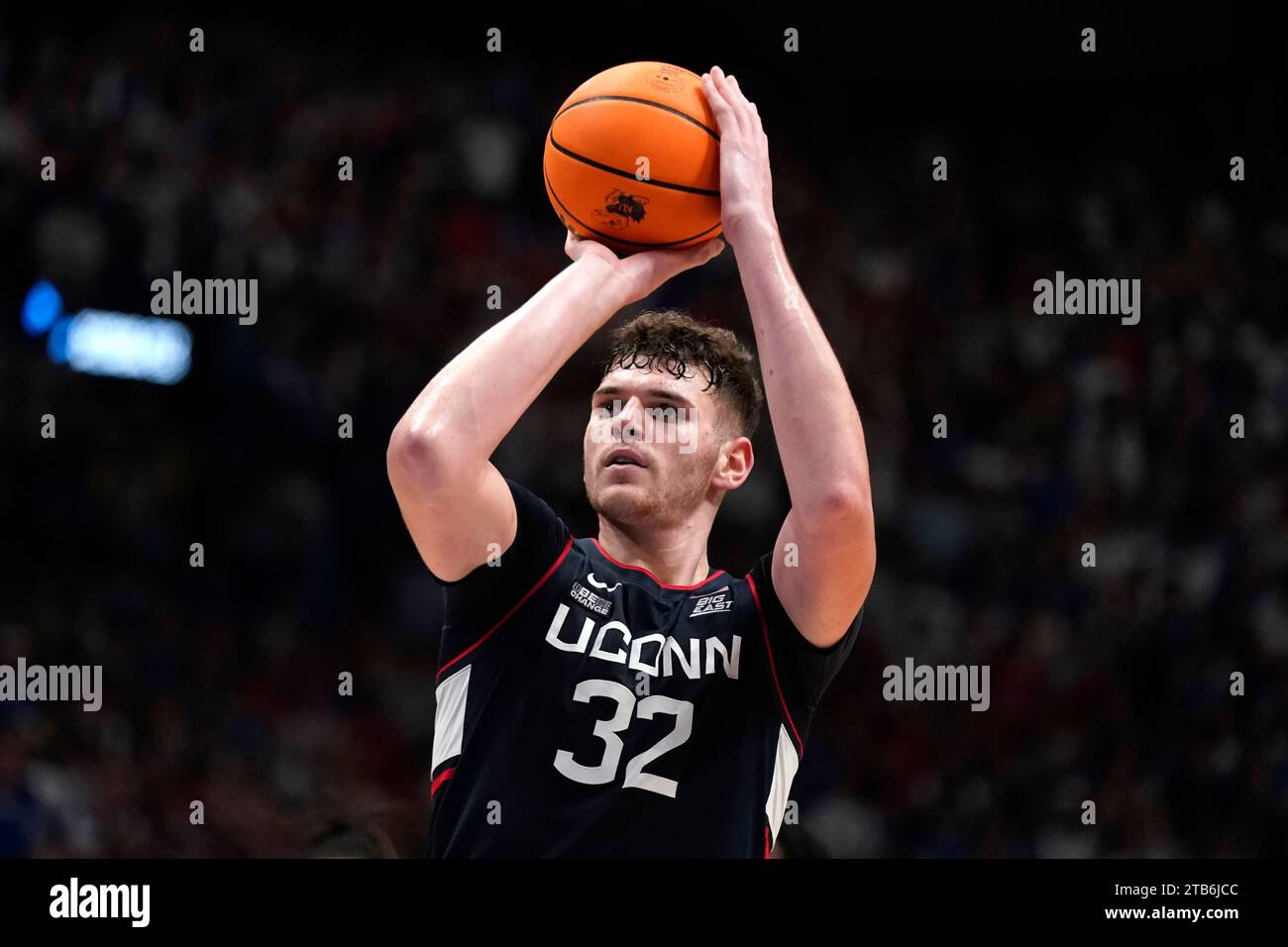UConn center Donovan Clingan shoots during the second half of an NCAA ...