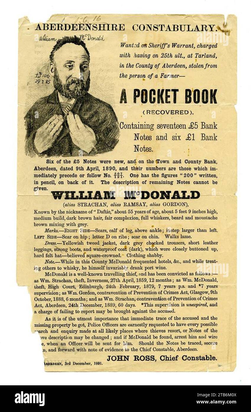 Wanted poster for William McDonald Stock Photo - Alamy