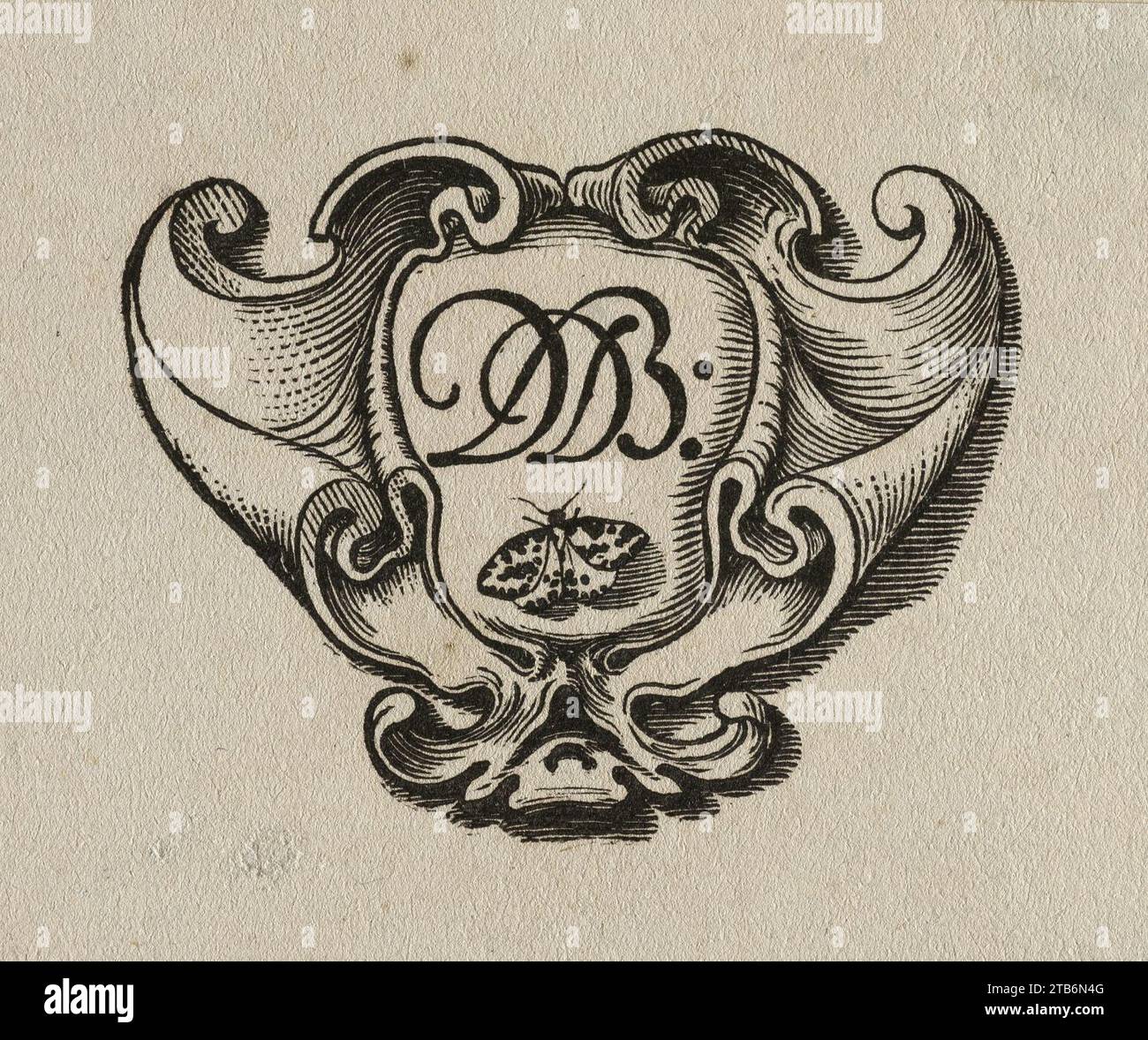 Wapenschild met de initialen van Dirck de Bray en een vlinder, omgeven ...