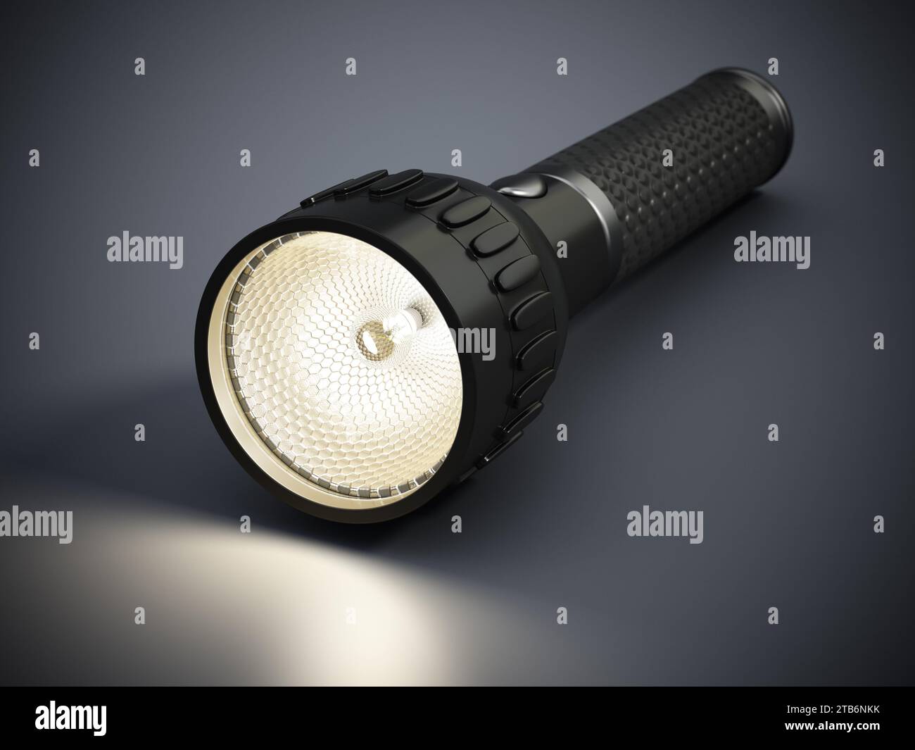 Flashlight isolated on dark background. 3D illustration Stock Photo - Alamy