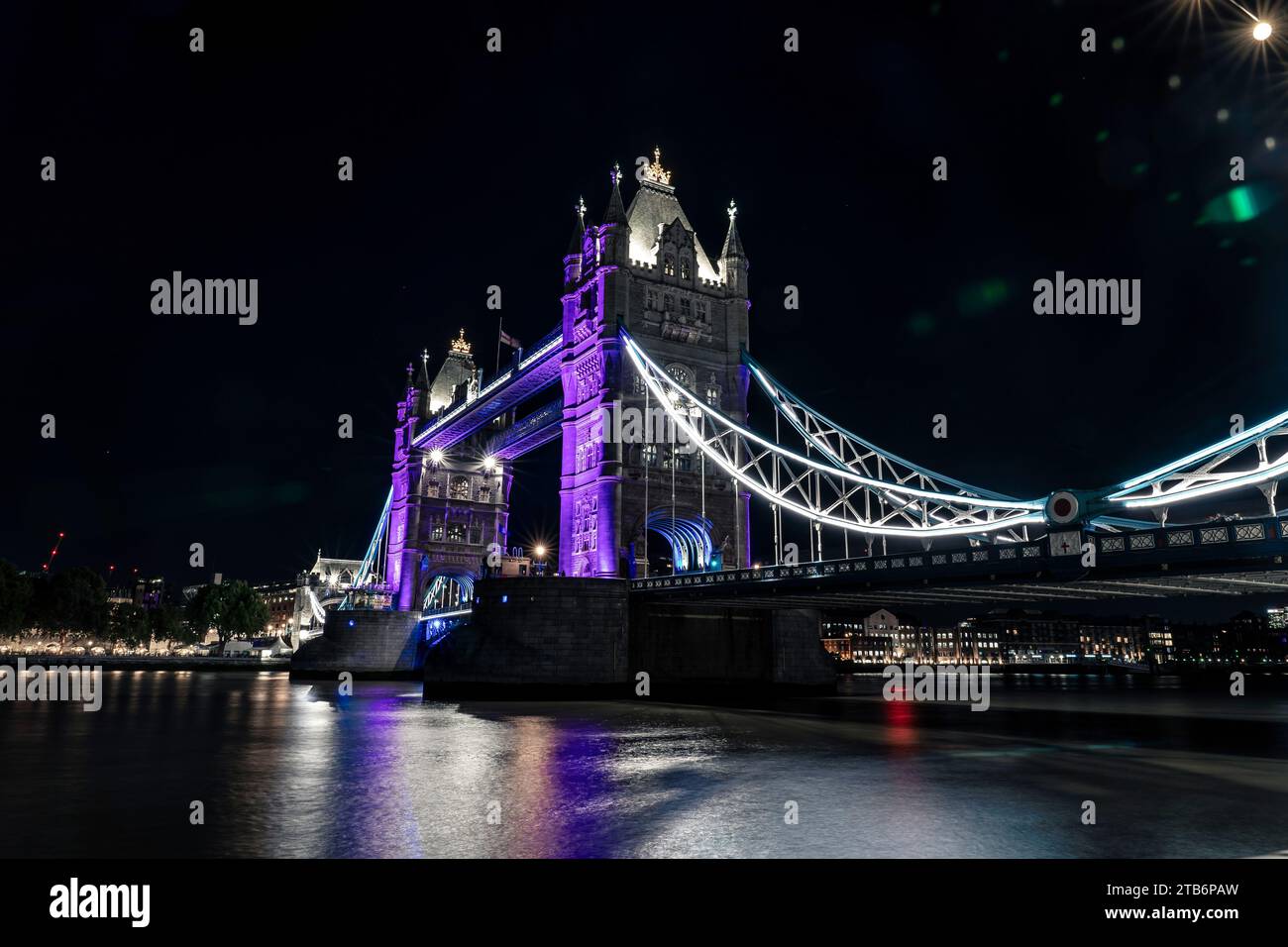 Tower Bridge at night, purple light Stock Photo - Alamy