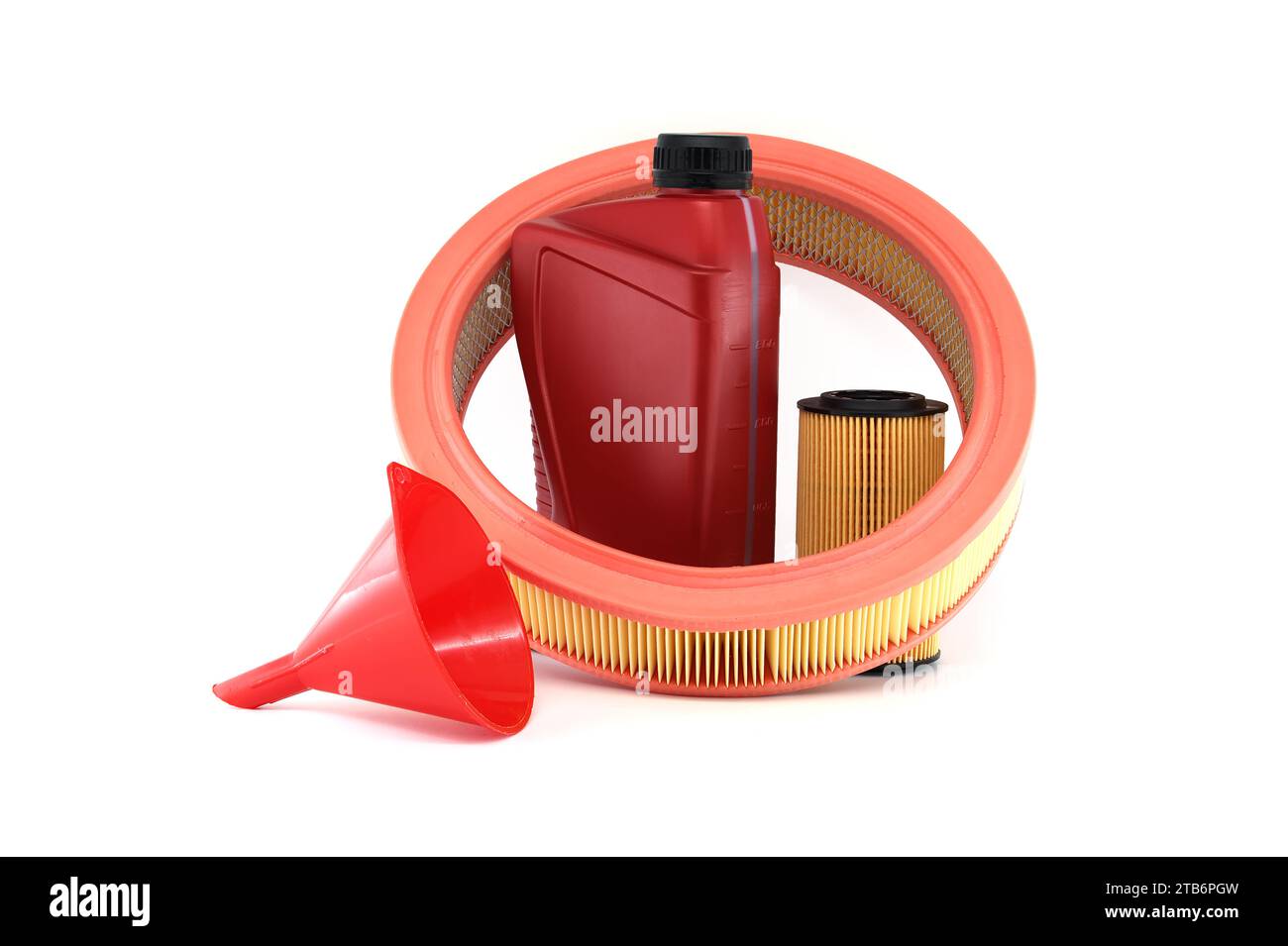 Red plastic canister of motor oil alongside a yellow and black oil ...