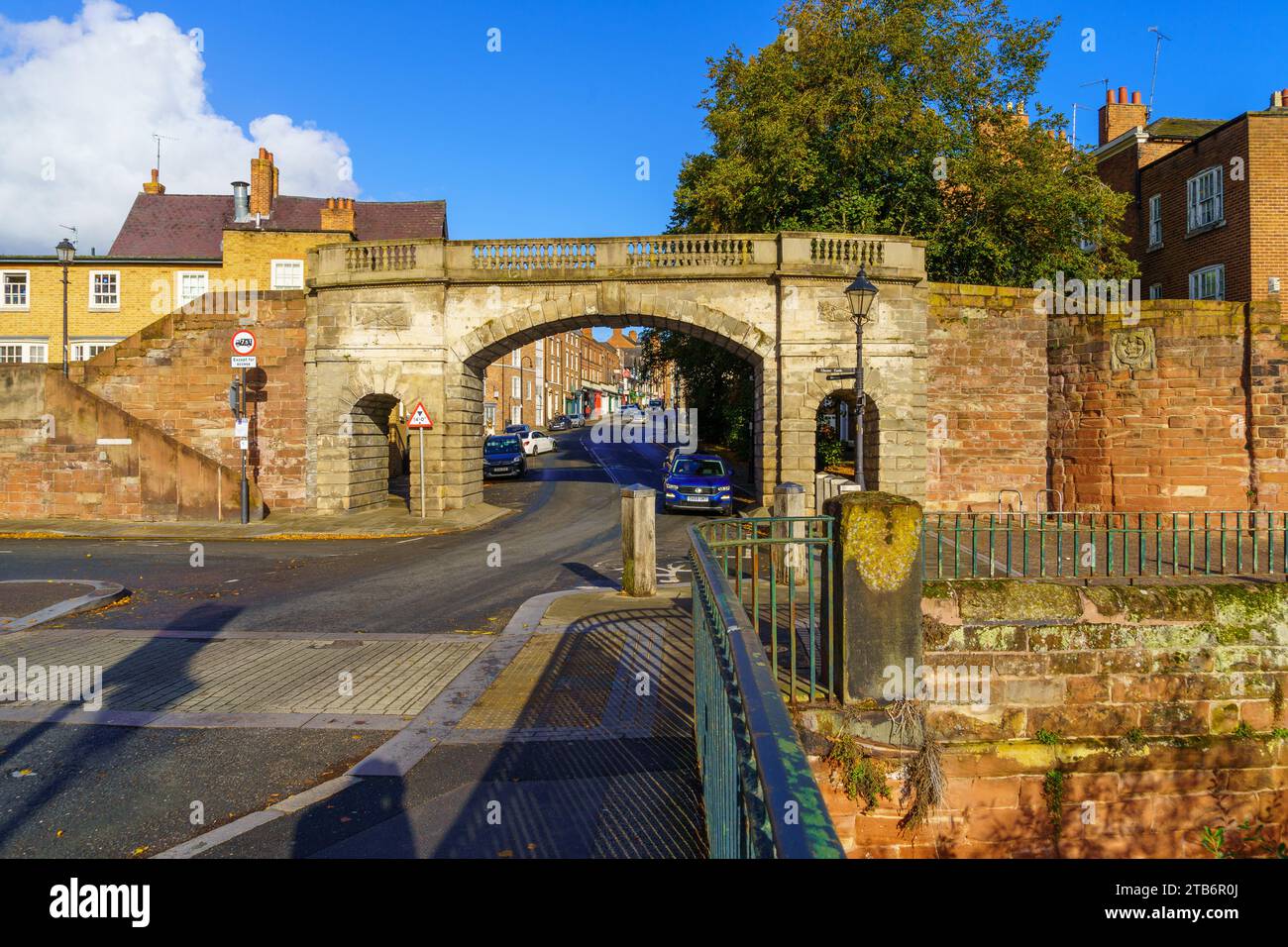 Chester, UK - October 10, 2022: View of the Bridge Gate in the old city ...
